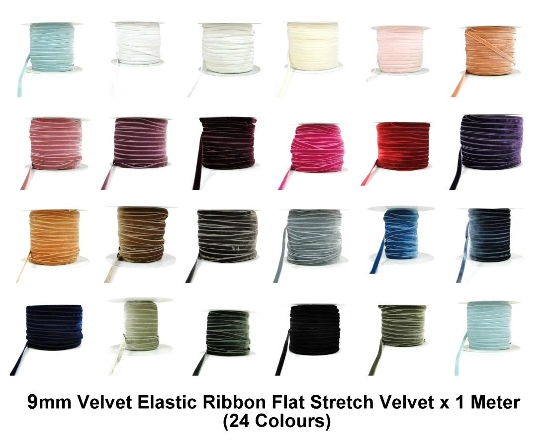 9mm Velvet Elastic Ribbon Flat Stretch Velvet Elasticated x 1 Meter (23 ...